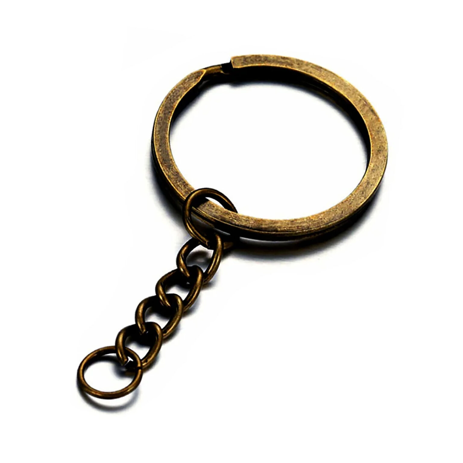 100 Aros de 25mm chatos con cadena para llaveros, color bronce antiguo.