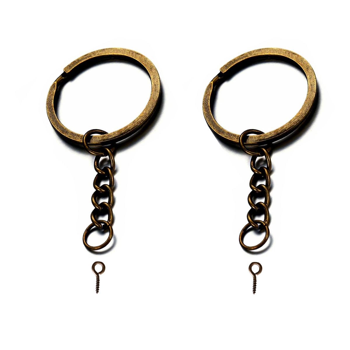 100 Aros de 25mm chatos con cadena y pitón, color bronce antiguo.